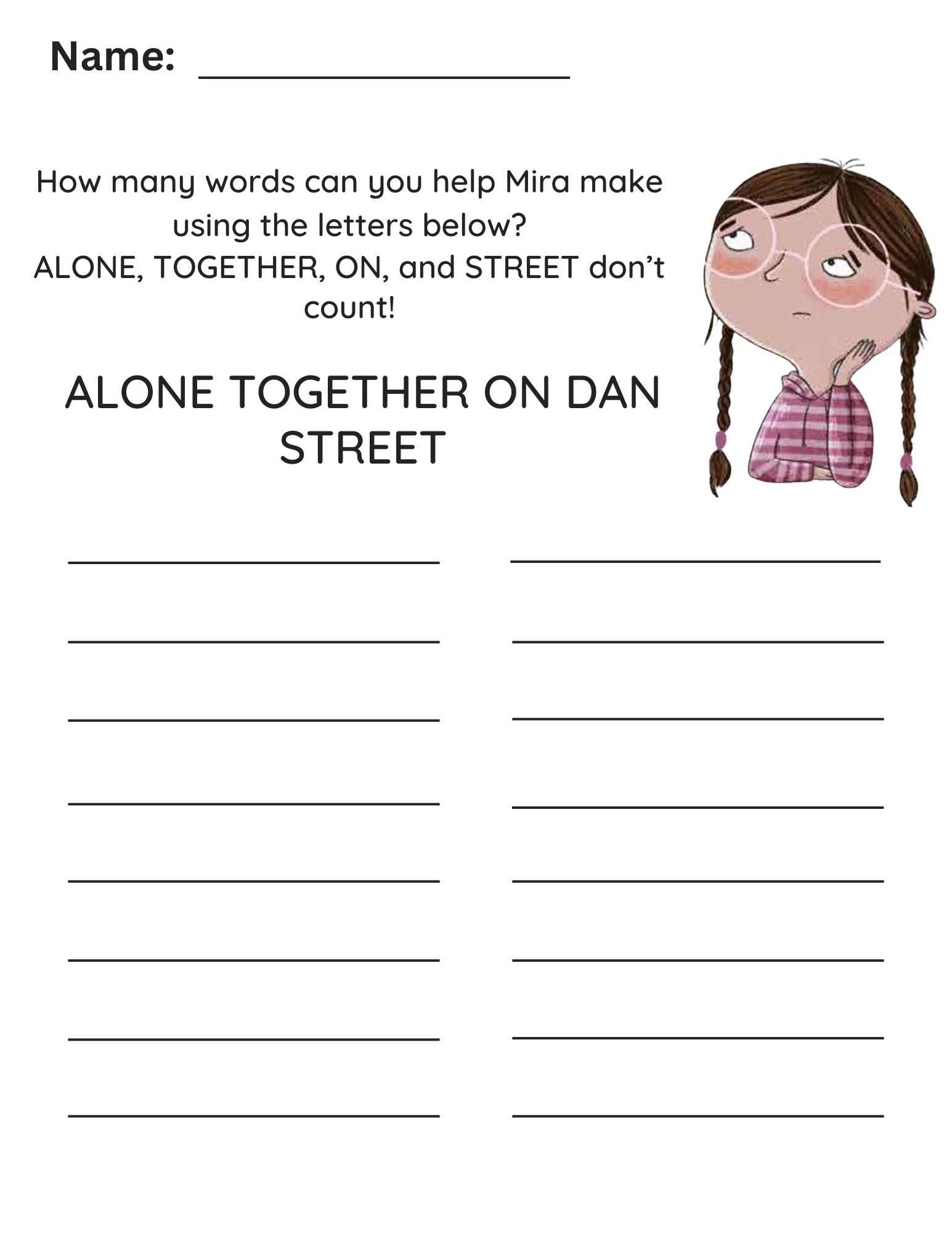 Alone Together on Dan Street Worksheets (Free Downloads) | Erica Lyons